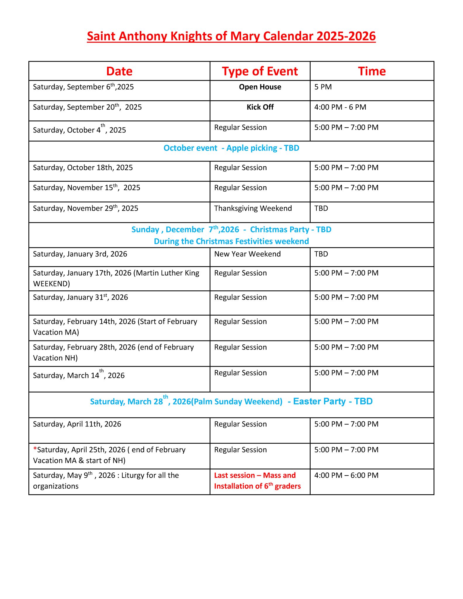 Calendar & Events – St Anthony Maronite Church